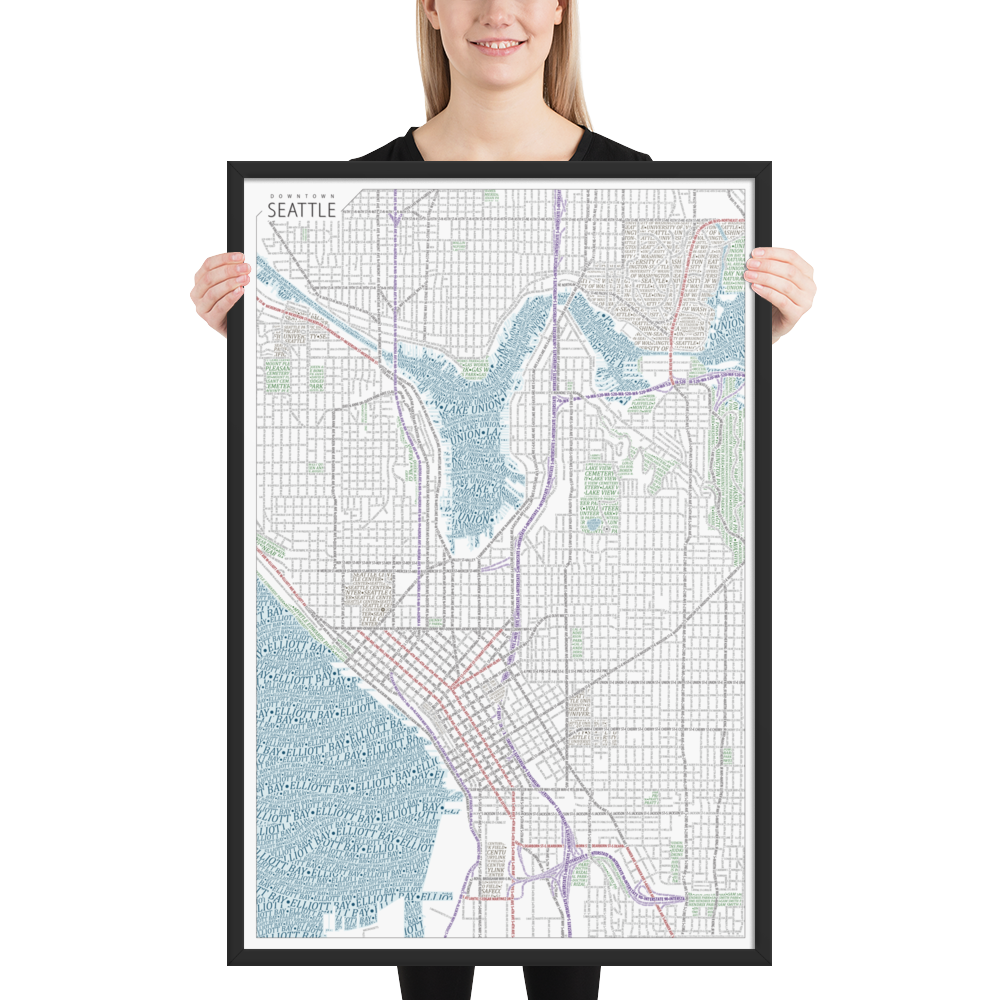 Seattle Typographic Framed Poster – Axis Maps Store
